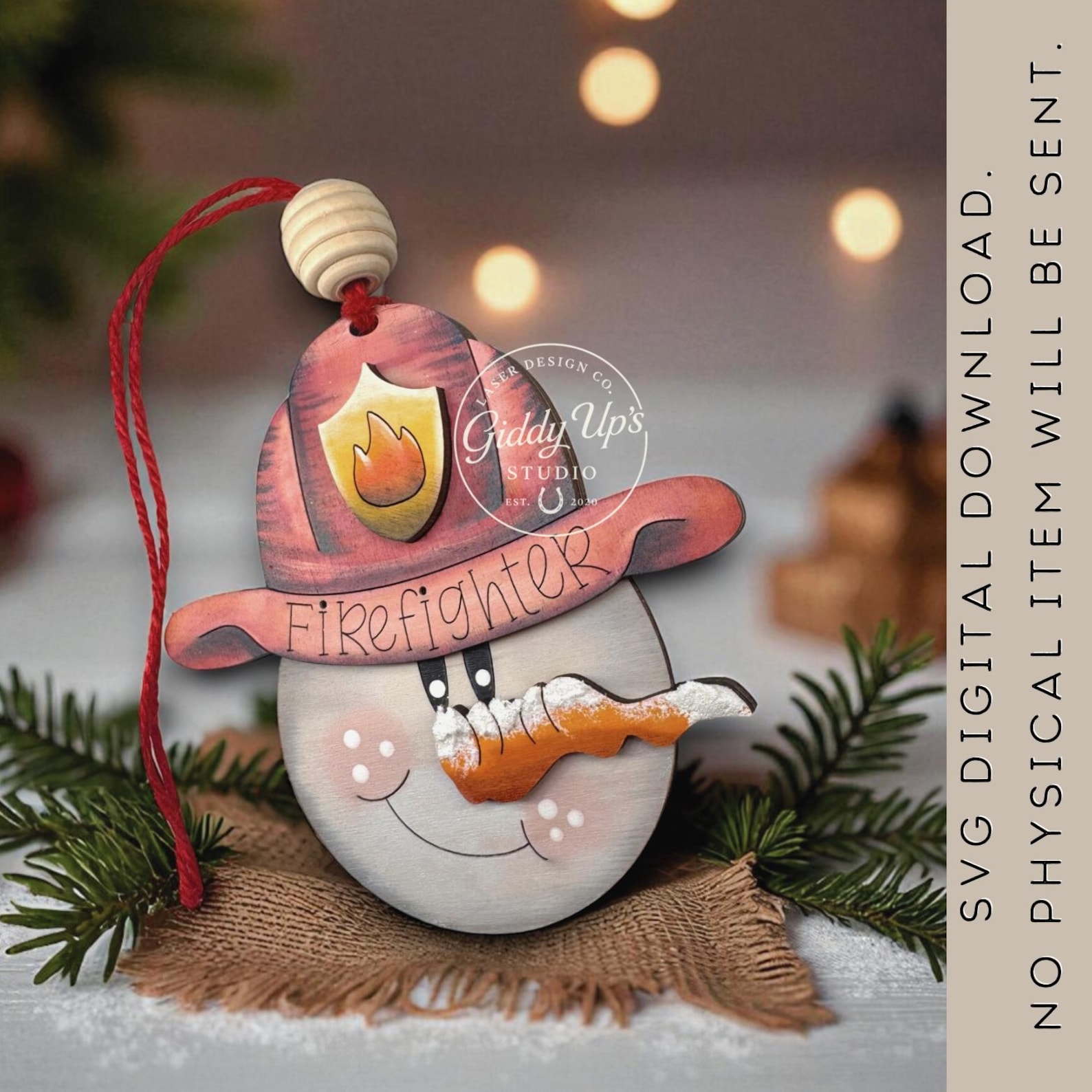 Firefighter Snowman Christmas Ornament SVG File - Glowforge Laser Cut ...