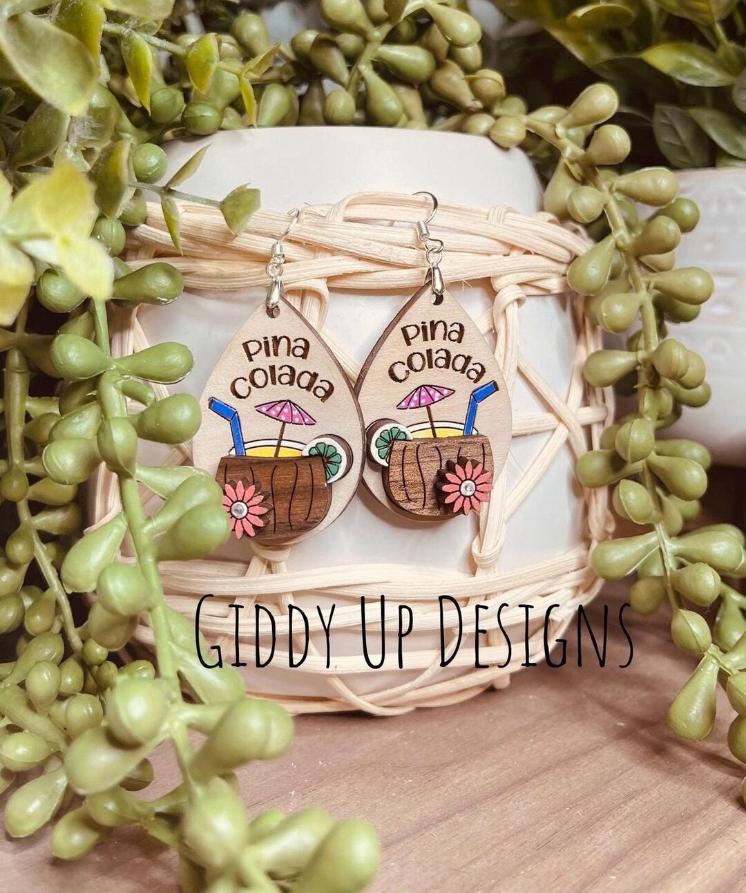 Cocktail Pina Colada Earrings Svg Pina Coloada SVG Earring File Hawaii ...