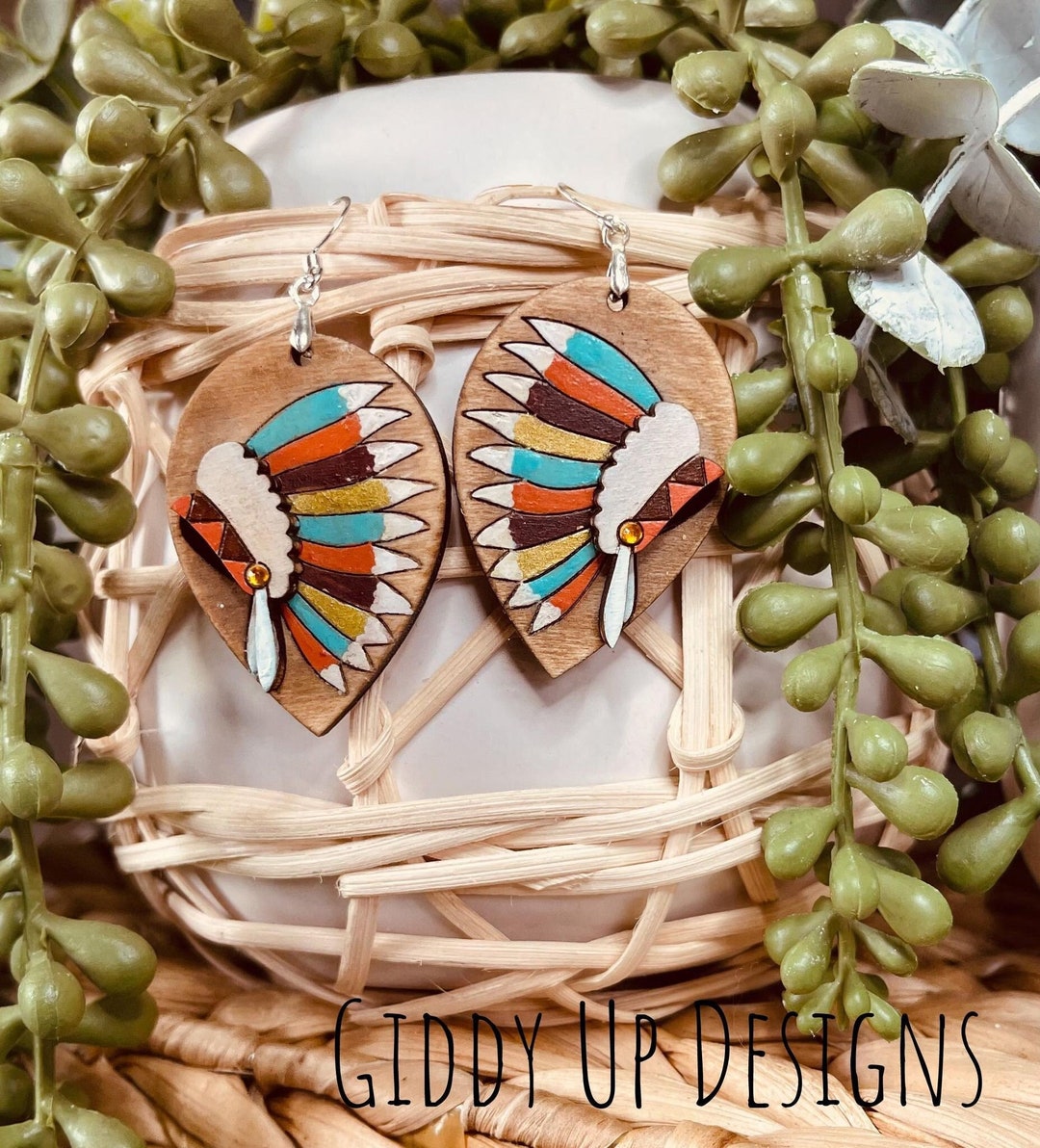 Native American Head Dress Earring SVG File: Western Earrings ...