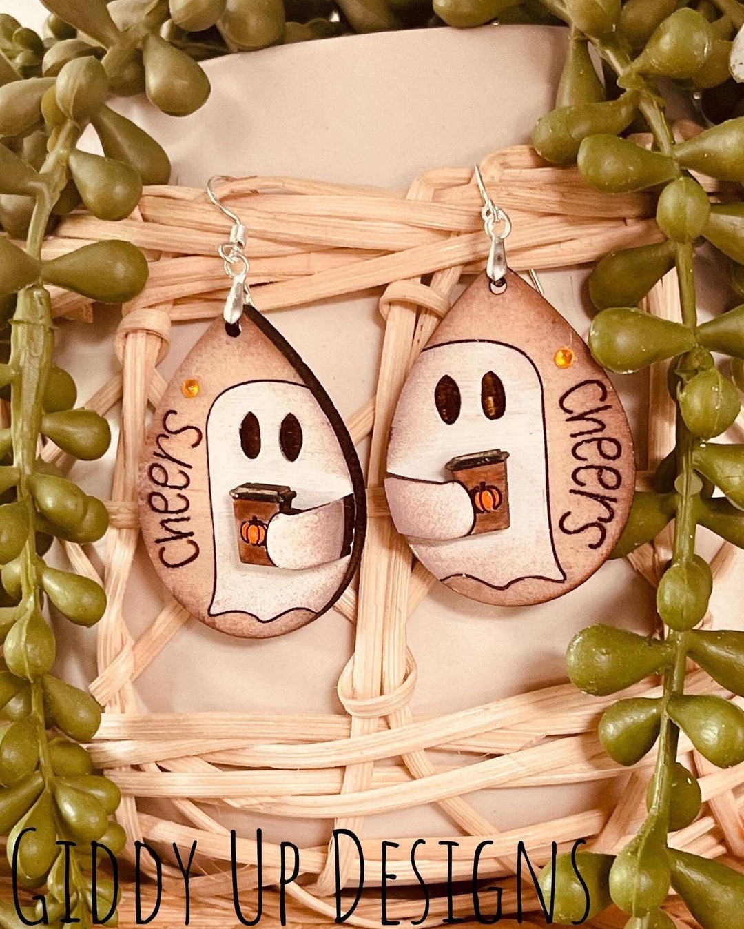 Ghost Holding Coffee SVG Earring File | Cheers | Halloween SVG Design ...