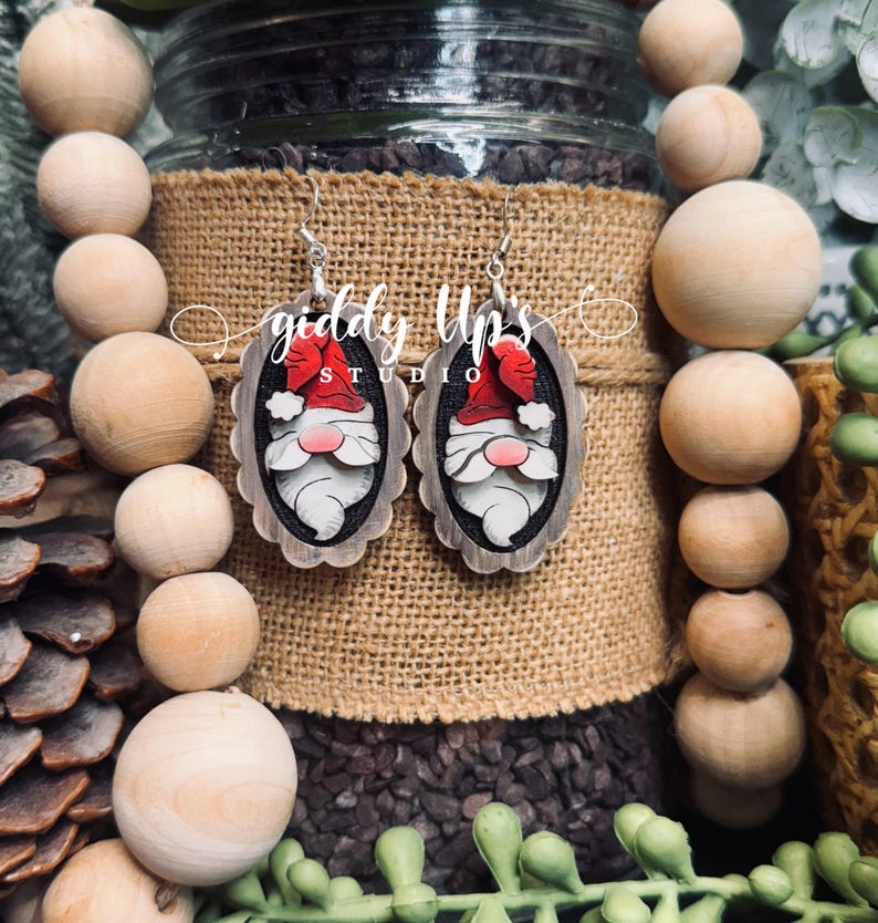 Santa Gnome Earrings SVG File: Christmas Laser Cut Design - Etsy