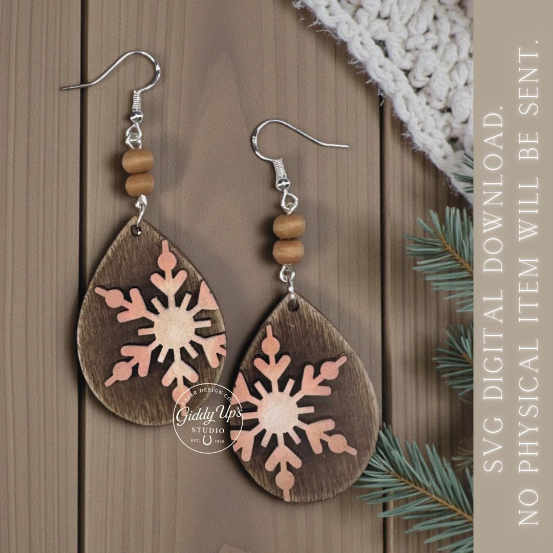 Snowflake Earring SVG File: Christmas Winter Earrings (glowforge File ...
