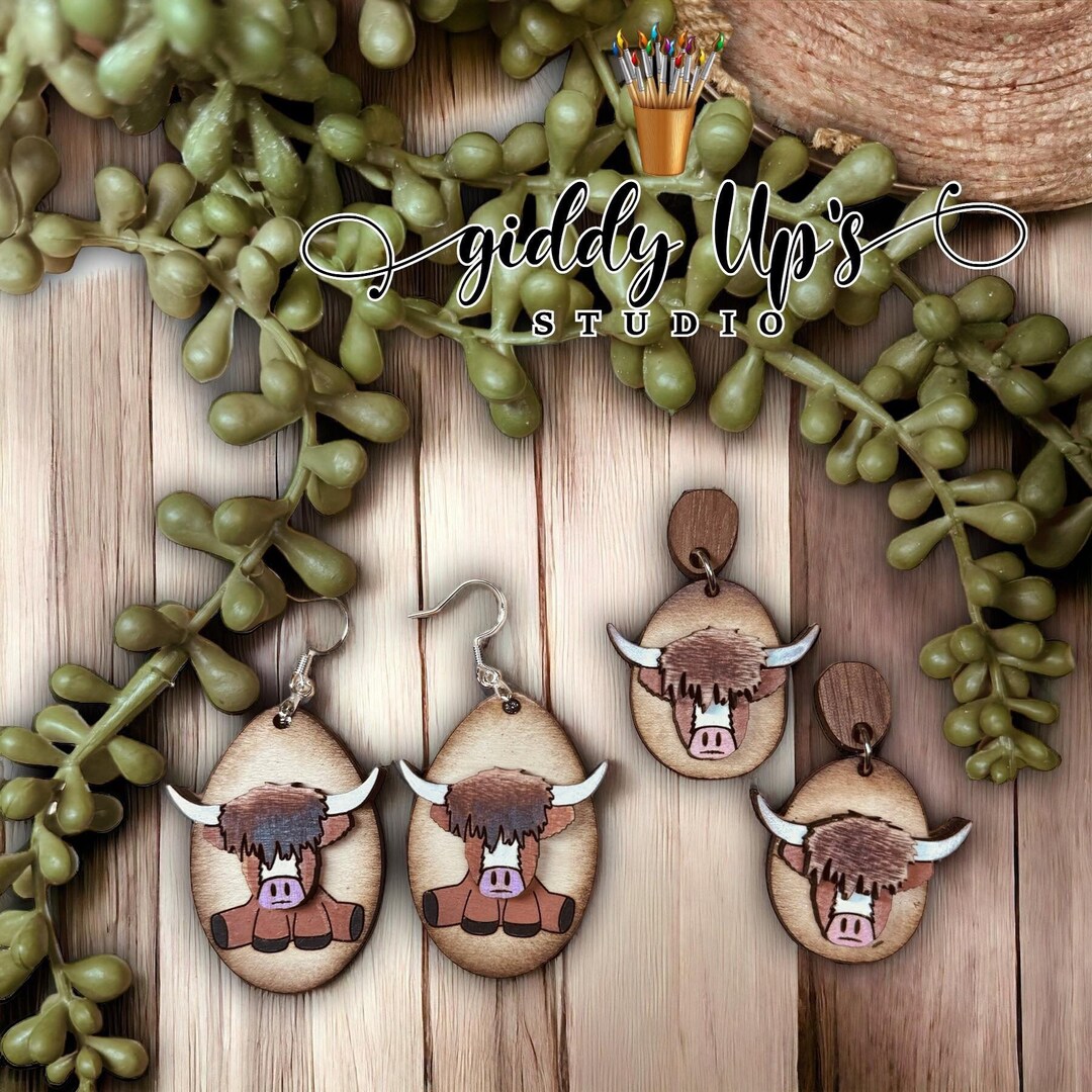 Highland Cow Earring SVG Laser Cut File Cow Earrings SVG Glowforge ...