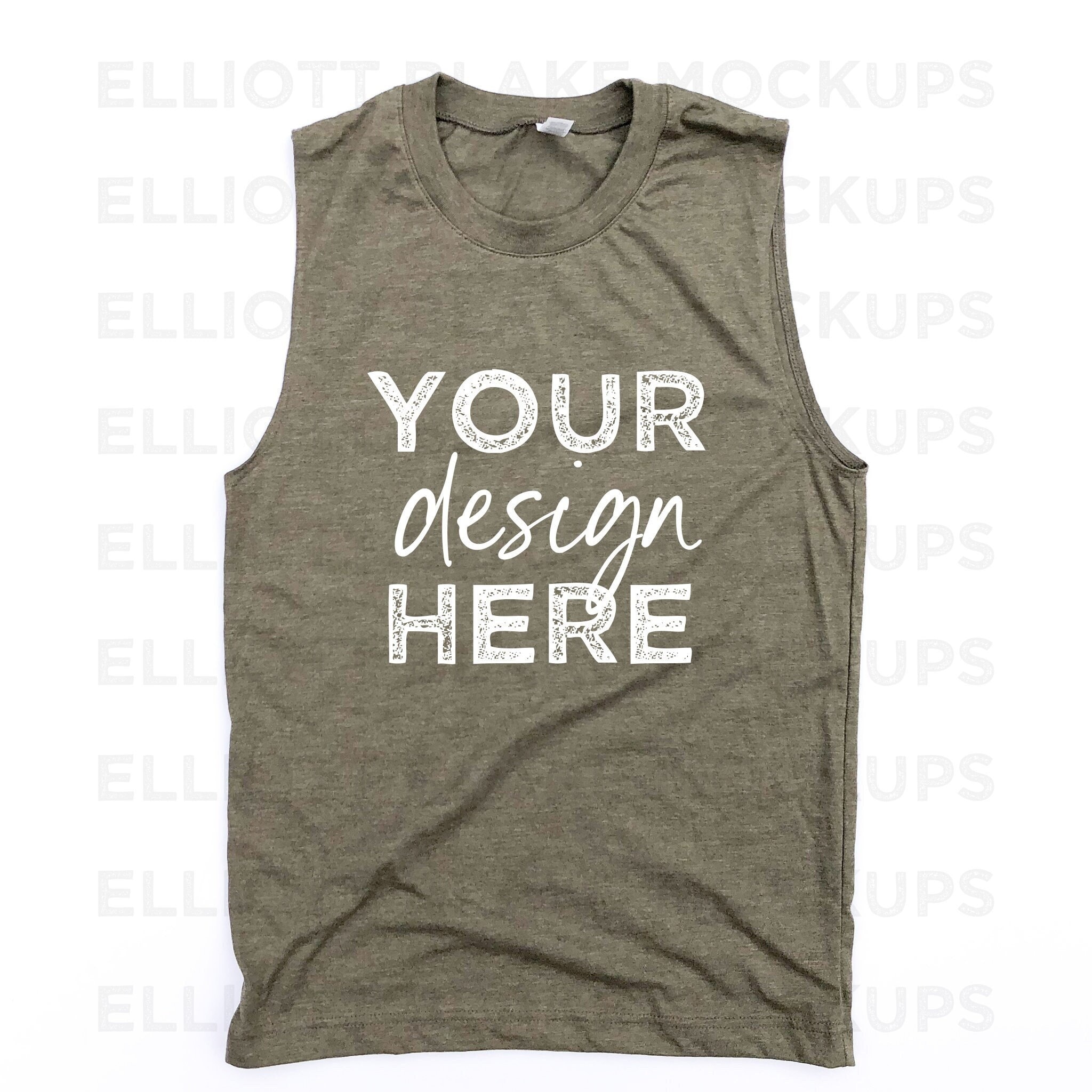 Bella Canvas 3483 Heather Olive Mockup | Muscle Tank Mockup | Tank Top ...