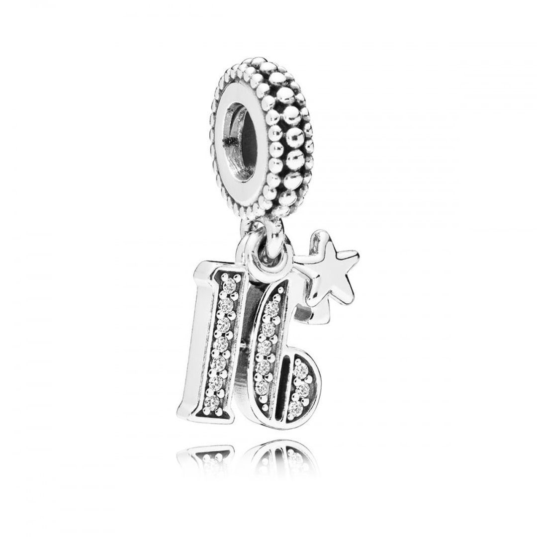 Pandora 16th Celebration Dangle Charm , 16th Birthday Anniversary Drop ...