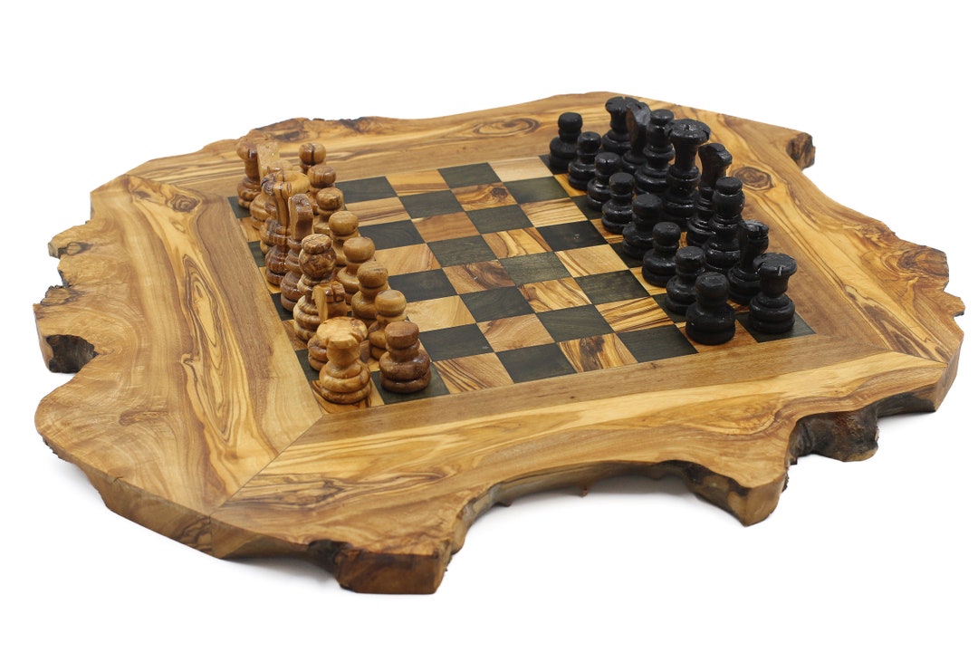 Natural Olive Wood Chess Set, Board and Pieces | Rustic Live Edge ...