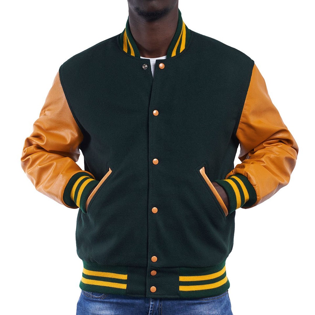 Mens Varsity Jacket Wool Body Genuine Leather Arms Letterman Jacket ...