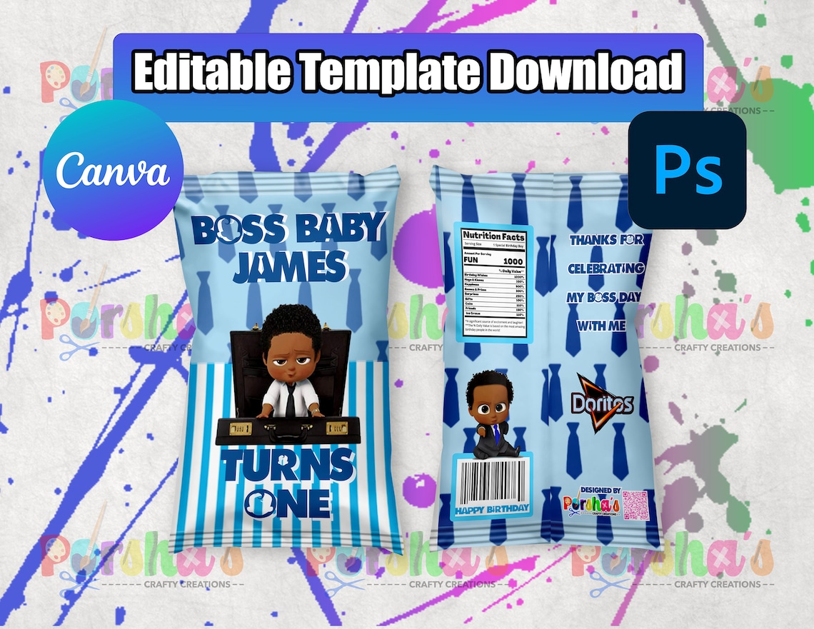 Baby Boss Chip Bag Template | Party Favors | Digital Download | Kids ...