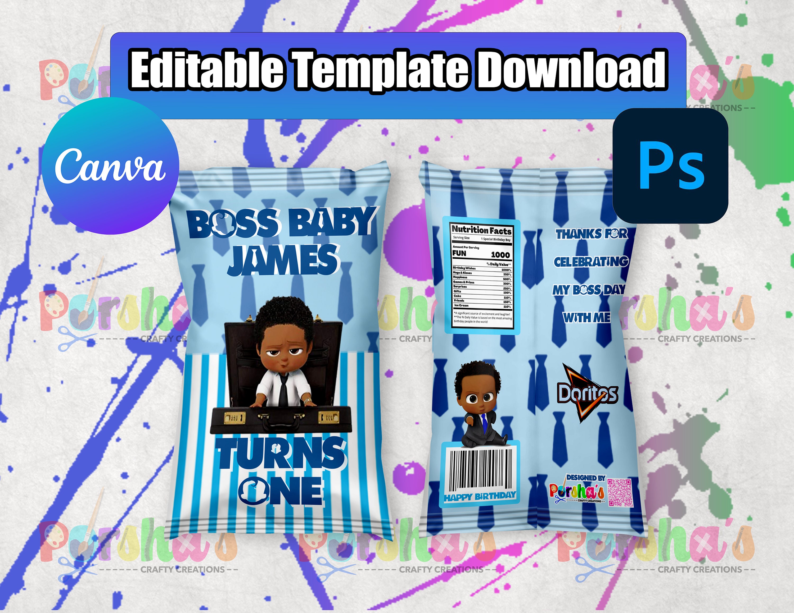 Baby Boss Chip Bag Template | Party Favors | Digital Download | Kids ...