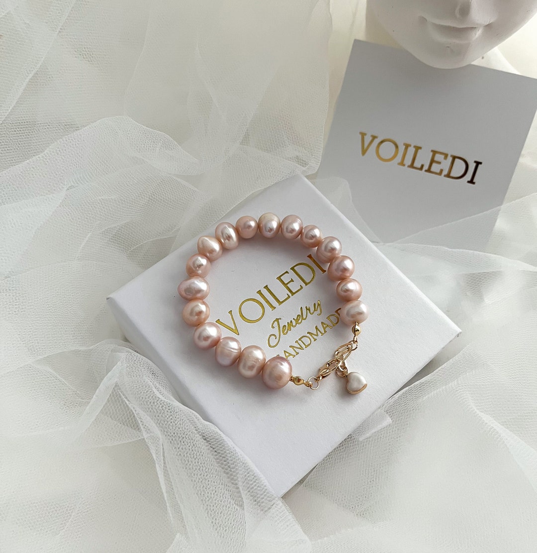 Natural Freshwater Light Pink Pearl Bracelet, 18k Gold Filled Real Pink ...