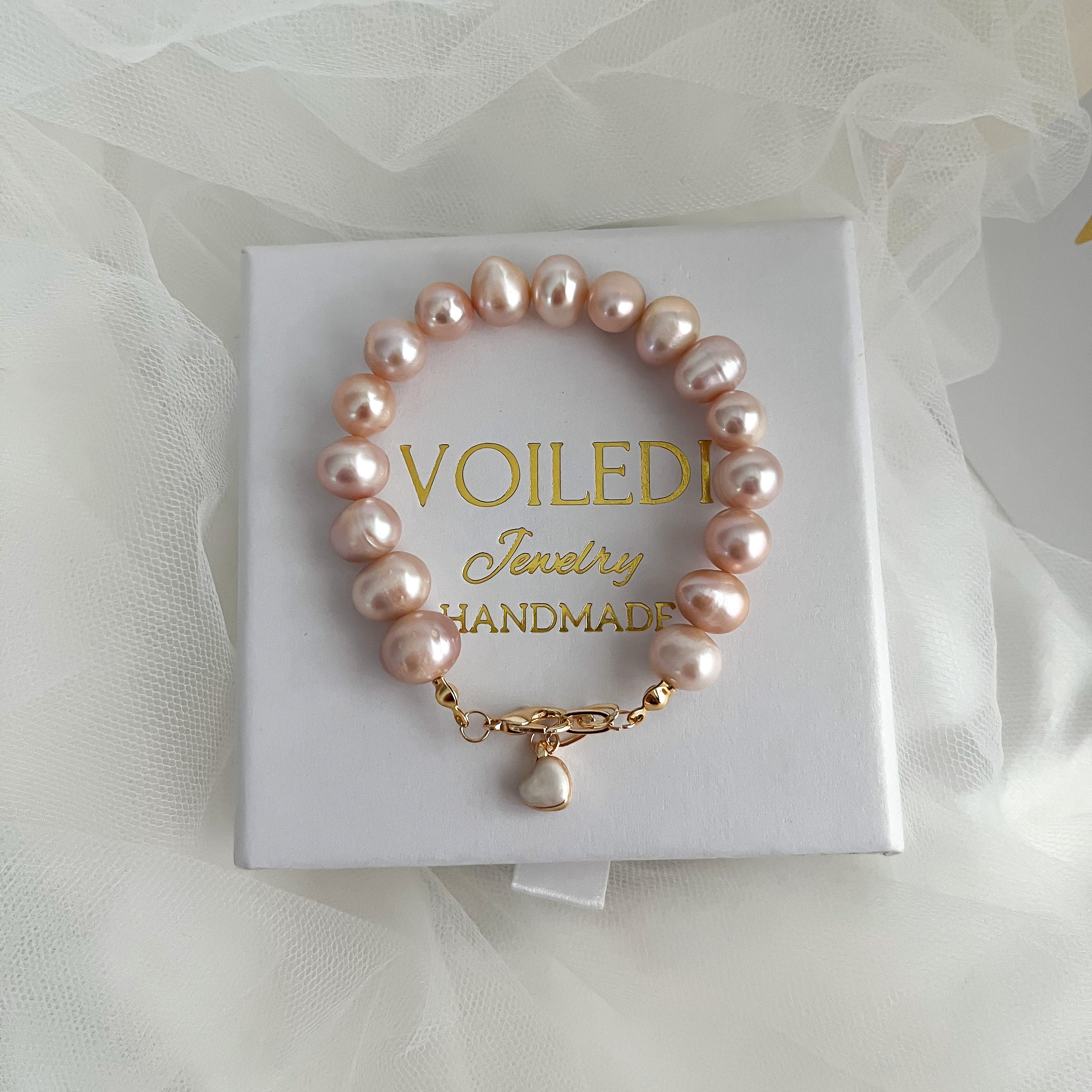 Natural Freshwater Light Pink Pearl Bracelet, 18k Gold Filled Real Pink ...