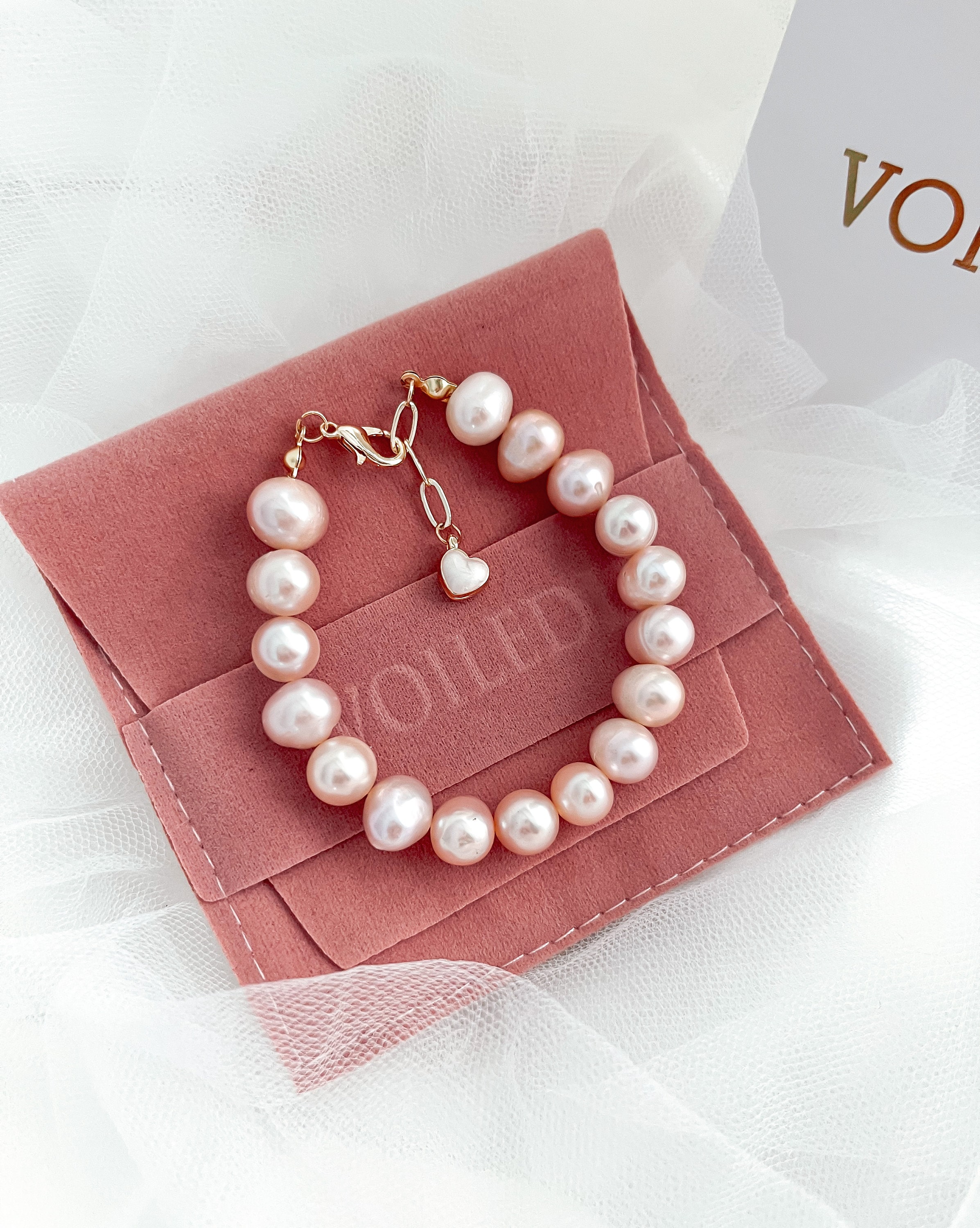 Natural Freshwater Light Pink Pearl Bracelet, 18k Gold Filled Real Pink ...