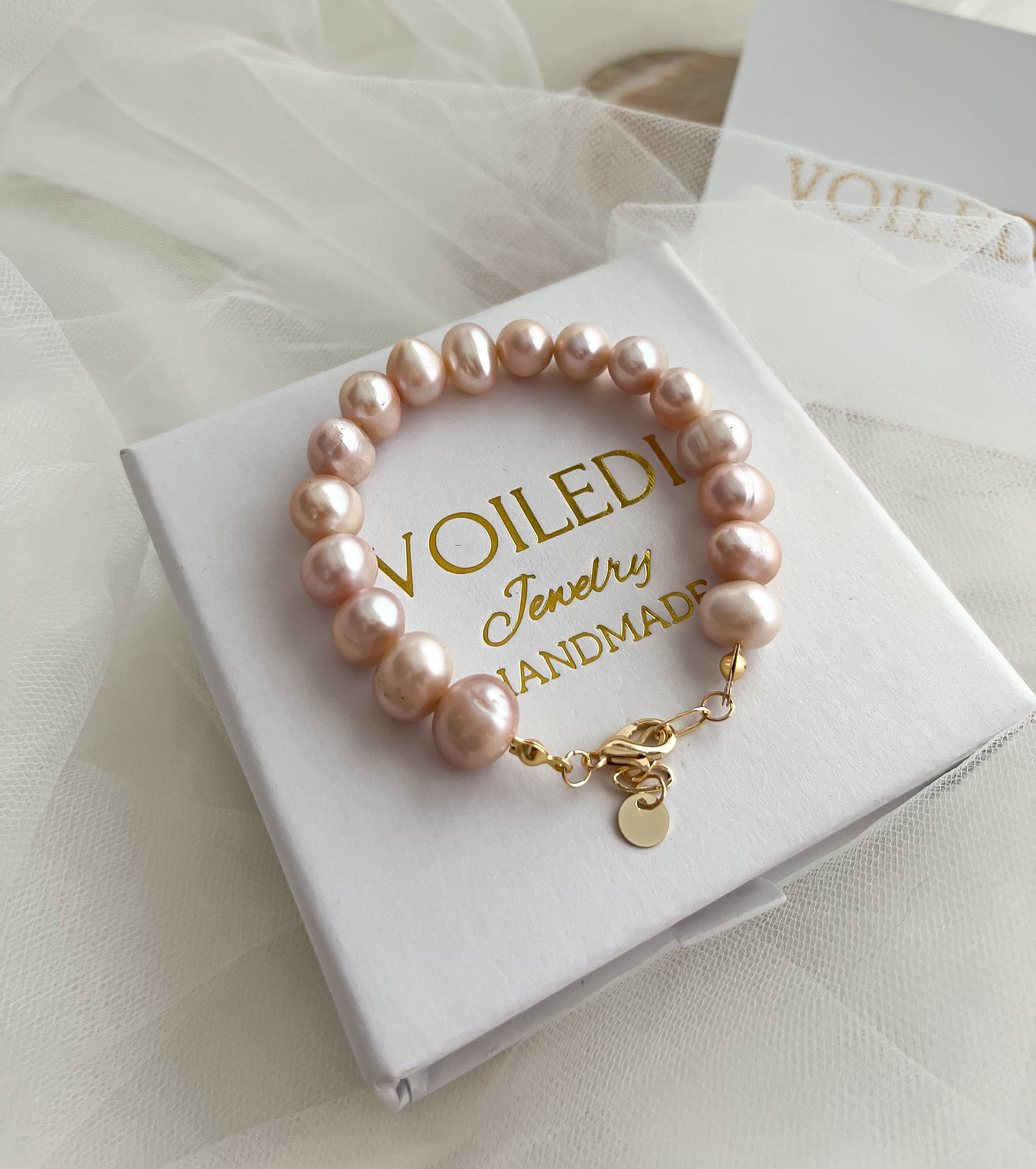 Natural Freshwater Light Pink Pearl Bracelet, 18k Gold Filled Real Pink ...