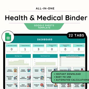 Medical Binder Spreadsheet | Medical Tracker Google Sheets Template ...