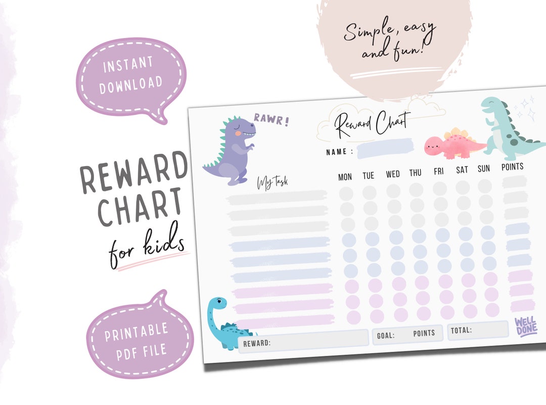 Reward Chart for Kids Sticker Chart Dinosaur Reward Chart for Boy ...