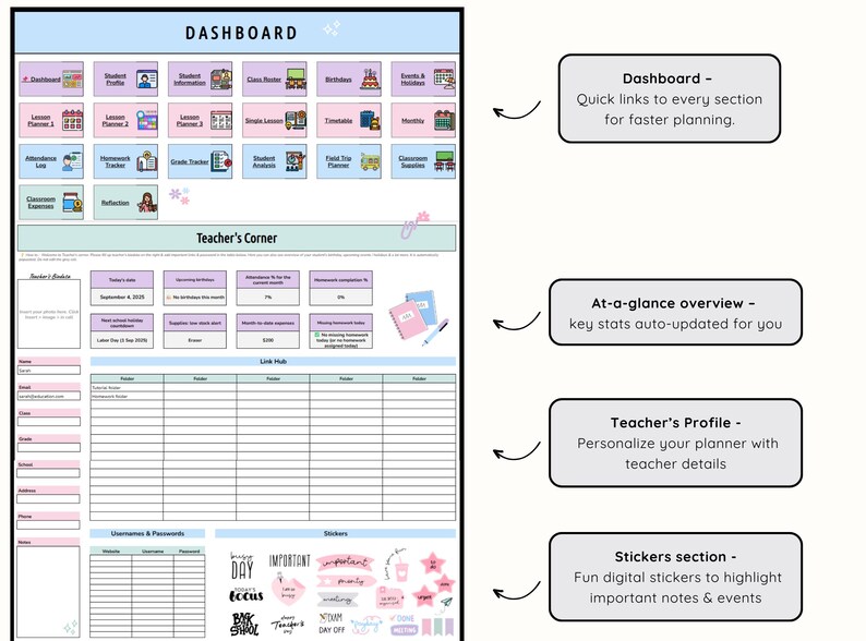 Teacher Planner Google Sheets| Teacher Student Planner 2025-2026 ...