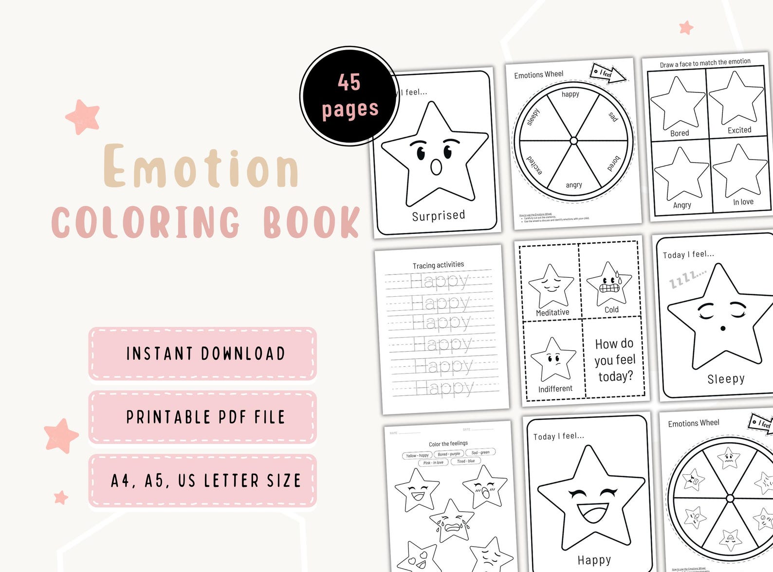 Emotion Coloring Book for Kids| Feelings Activity Workbook| Printable ...