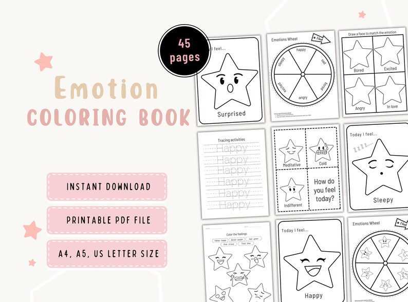 Emotion Coloring Book for Kids| Feelings Activity Workbook| Printable ...