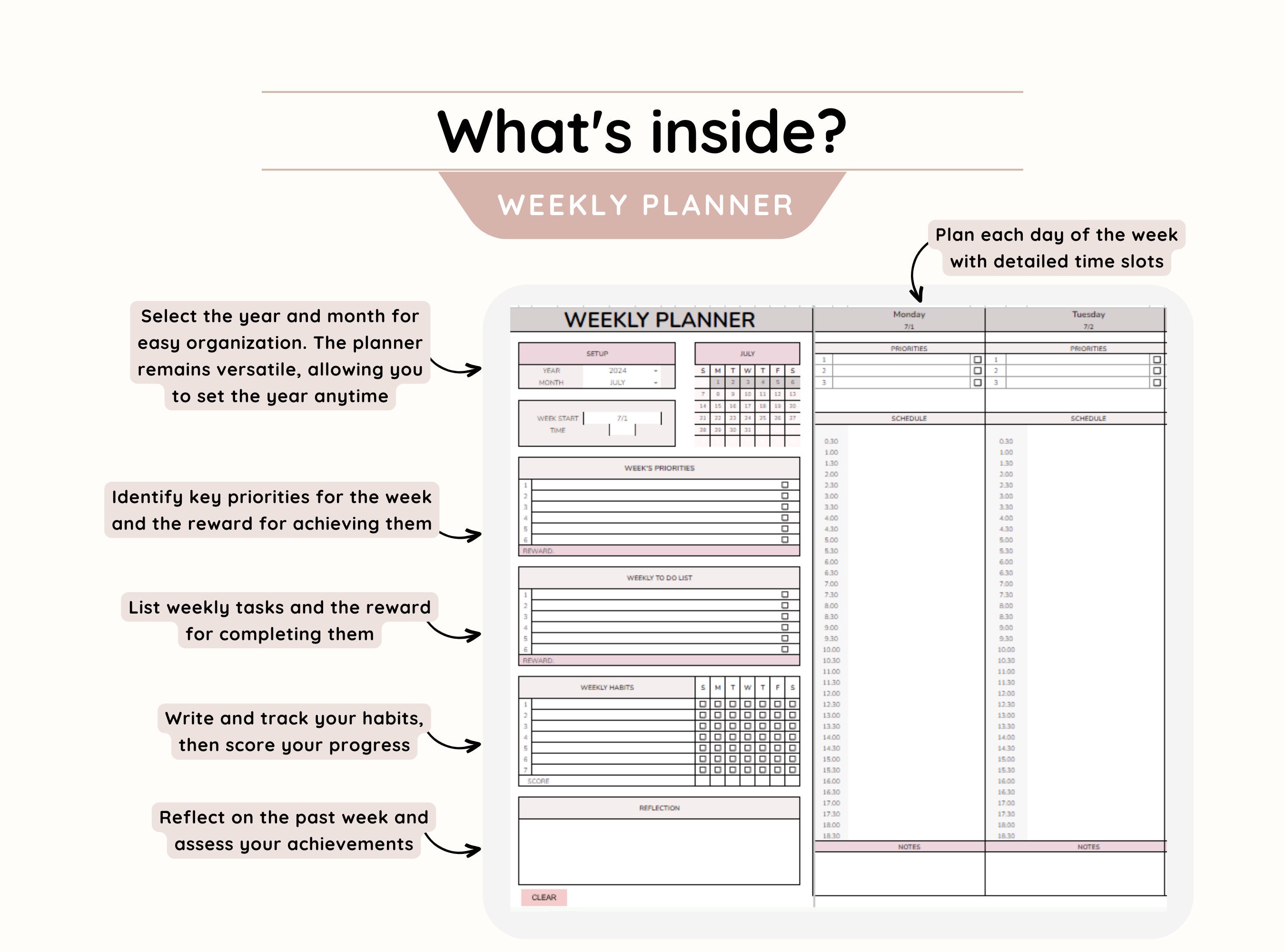 Daily Planner Spreadsheet Google Sheets Template Weekly Planner Monthly ...