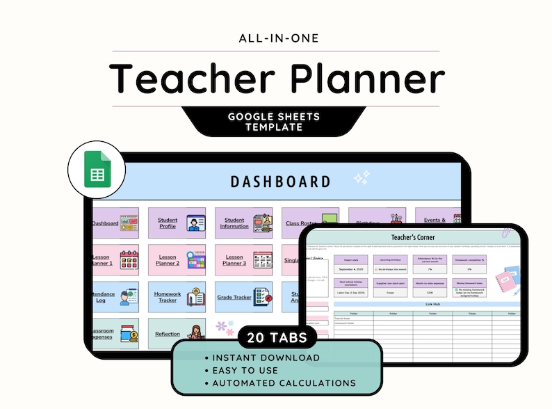 Teacher Planner Google Sheets| Teacher Student Planner 2025-2026 ...