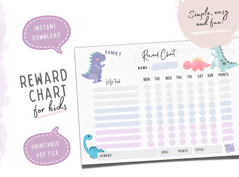 Reward Chart for Kids Sticker Chart Dinosaur Reward Chart for - Etsy