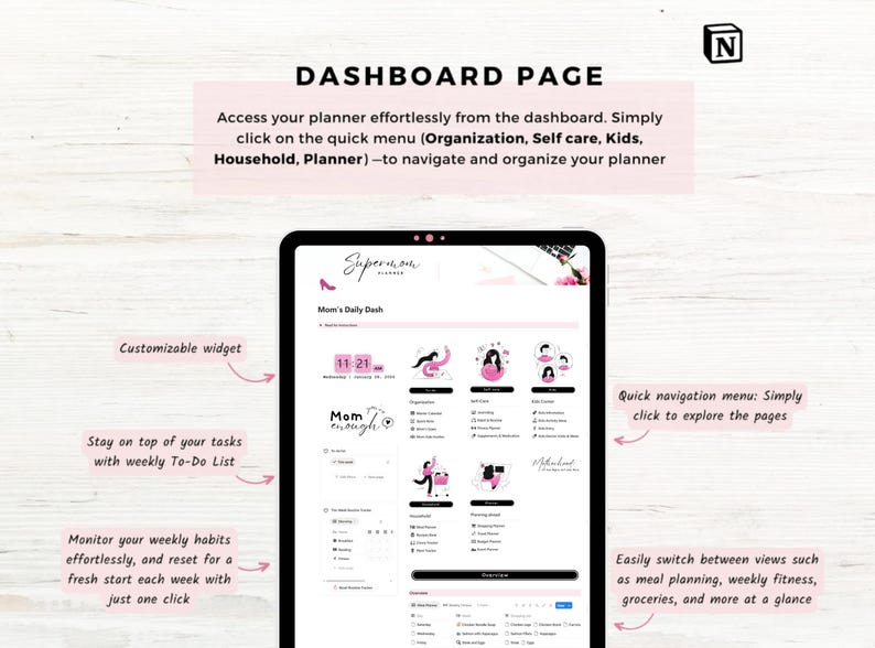 Mom Planner Notion Template, Notion Planner Mom, Busy Mom Household ...