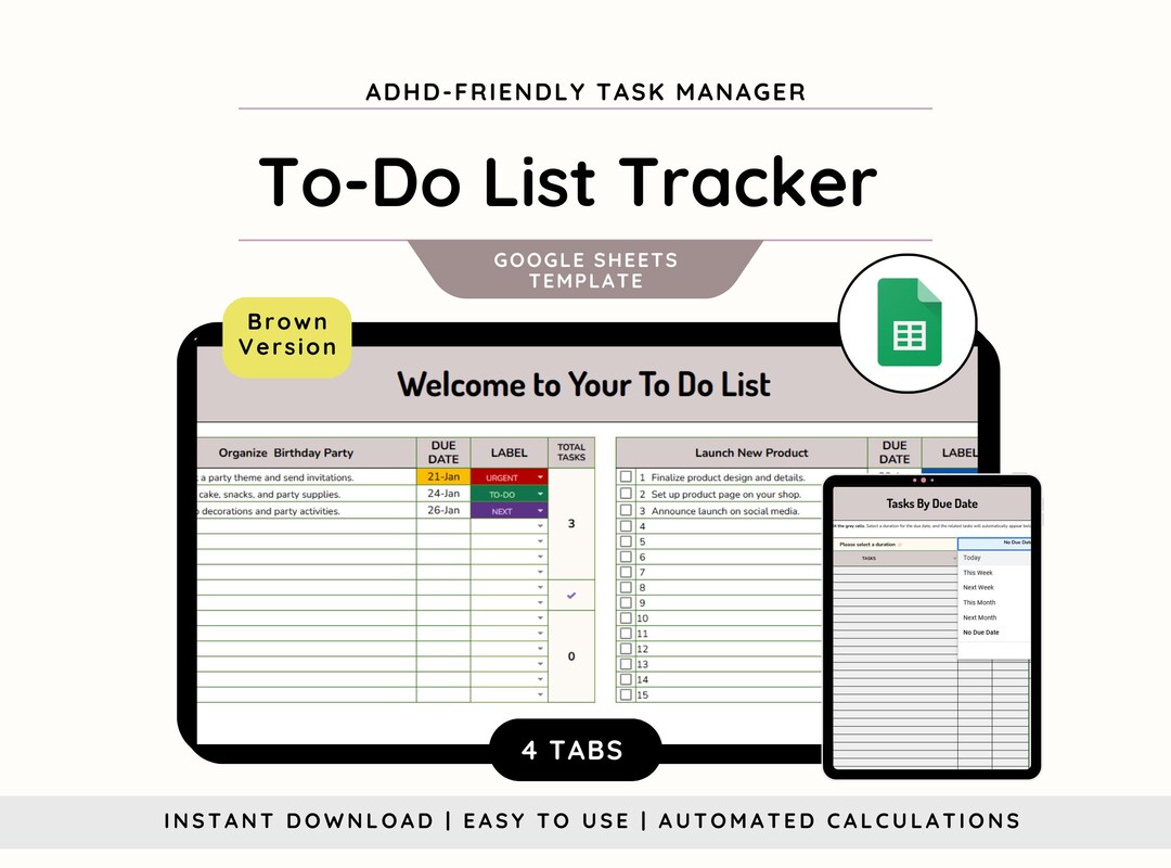 ADHD Task Tracker |to Do List Spreadsheet Template| Task Planner for ...