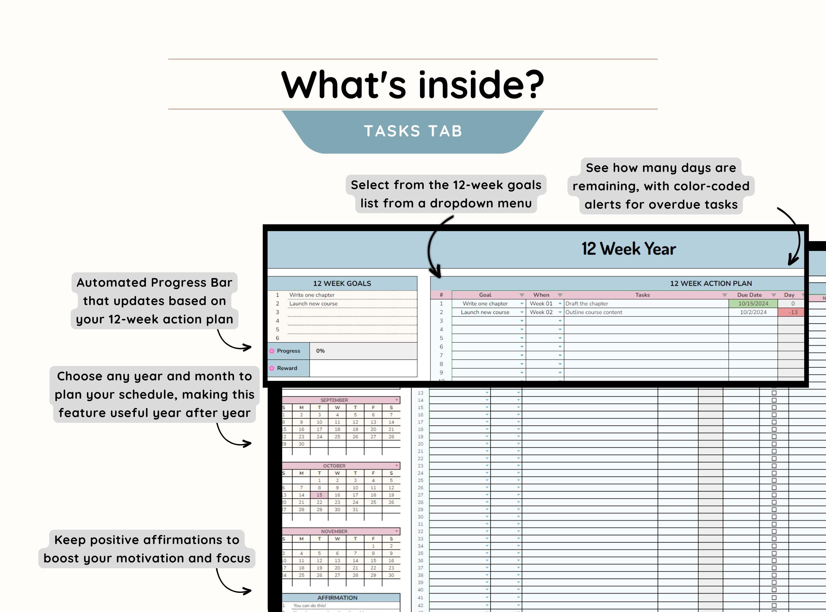 12 Week Planner Spreadsheet| 12 Week Year Goal Planner Google Sheets ...