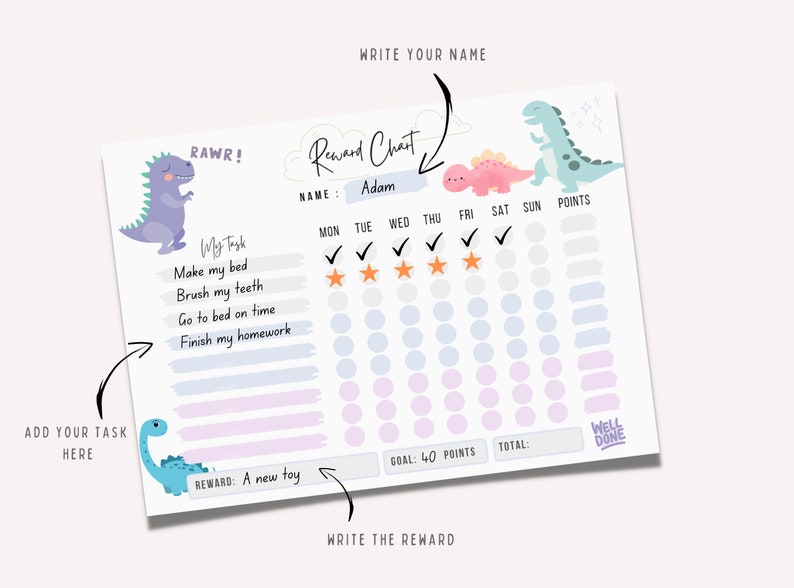 Reward Chart for Kids Sticker Chart Dinosaur Reward Chart for - Etsy