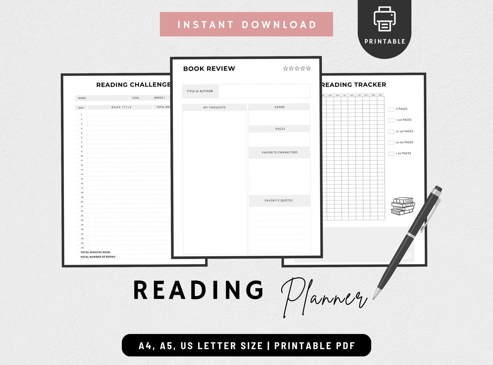 Reading Planner Printable, Reading Tracker, Reading Journal, Reading ...