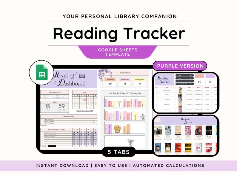 Reading Tracker Google Sheets Template| Digital Reading Journal ...