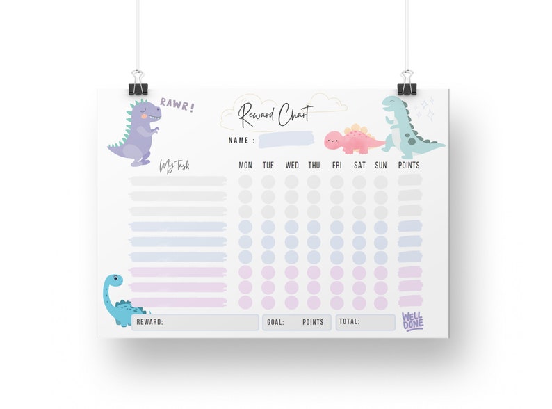 Reward Chart for Kids Sticker Chart Dinosaur Reward Chart for - Etsy