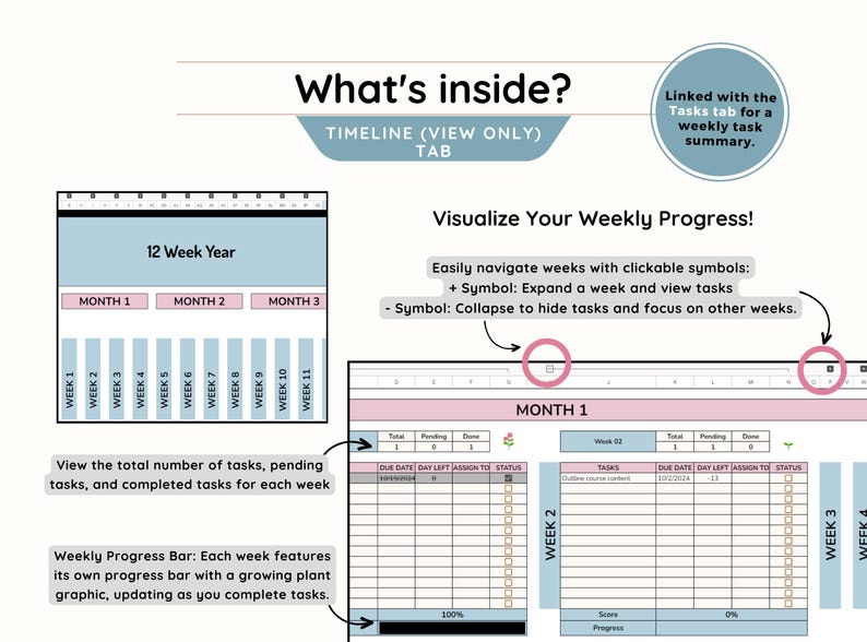 12 Week Planner Spreadsheet| 12 Week Year Goal Planner Google Sheets ...