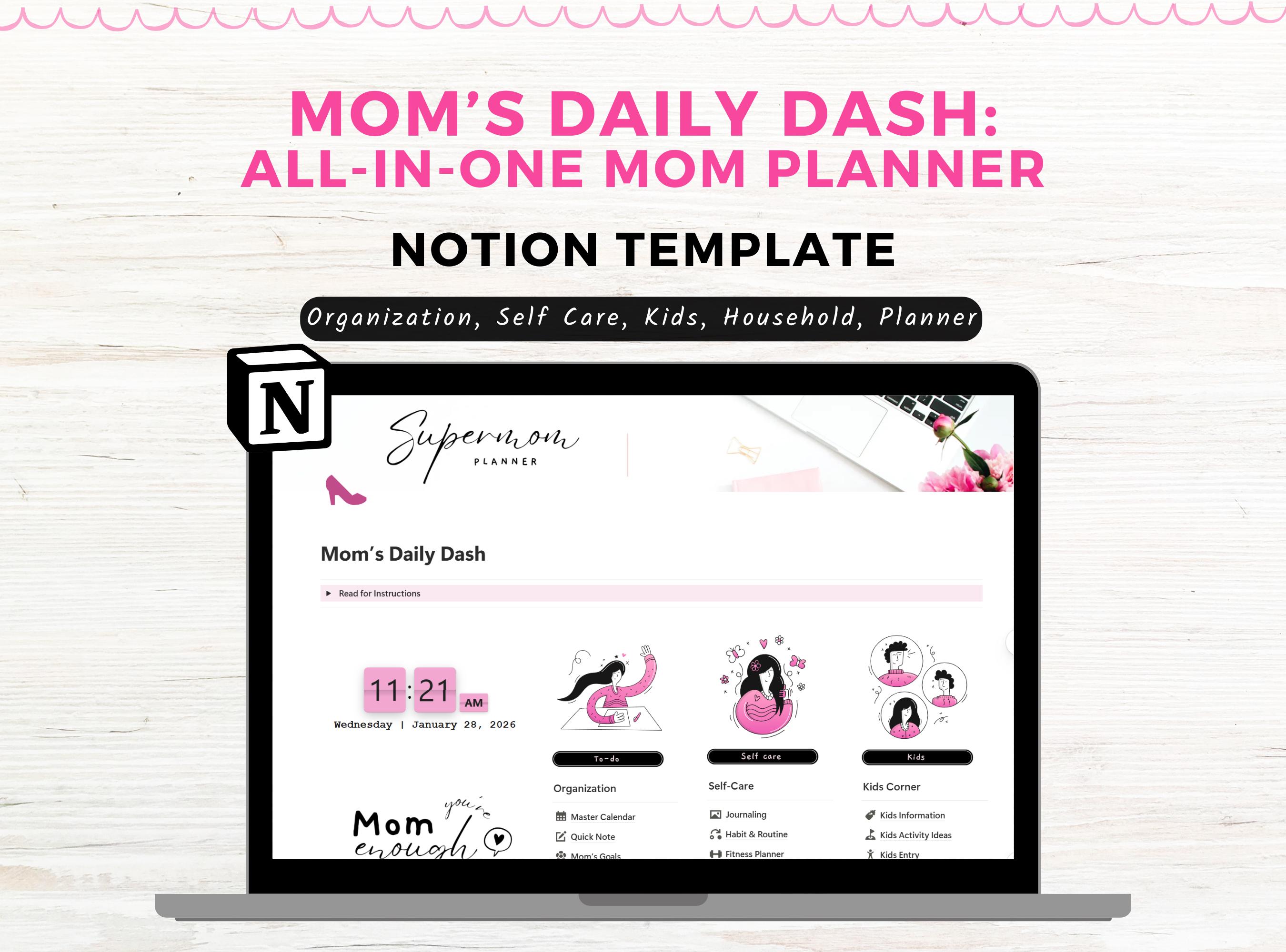 Mom Planner Notion Template, Notion Planner Mom, Busy Mom Household ...