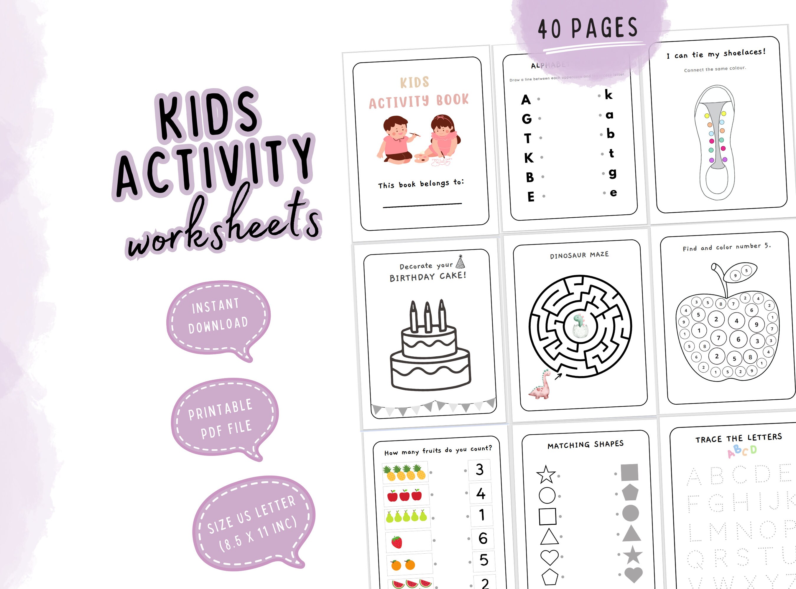 Kids Activity Worksheets Preschool Activity Book Kindergarten Busy Book ...