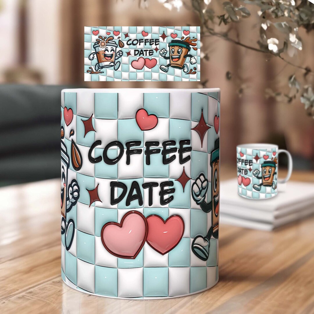 3D Puffed Sublimation Mug Design – Coffee Date PNG Print Template Mint ...