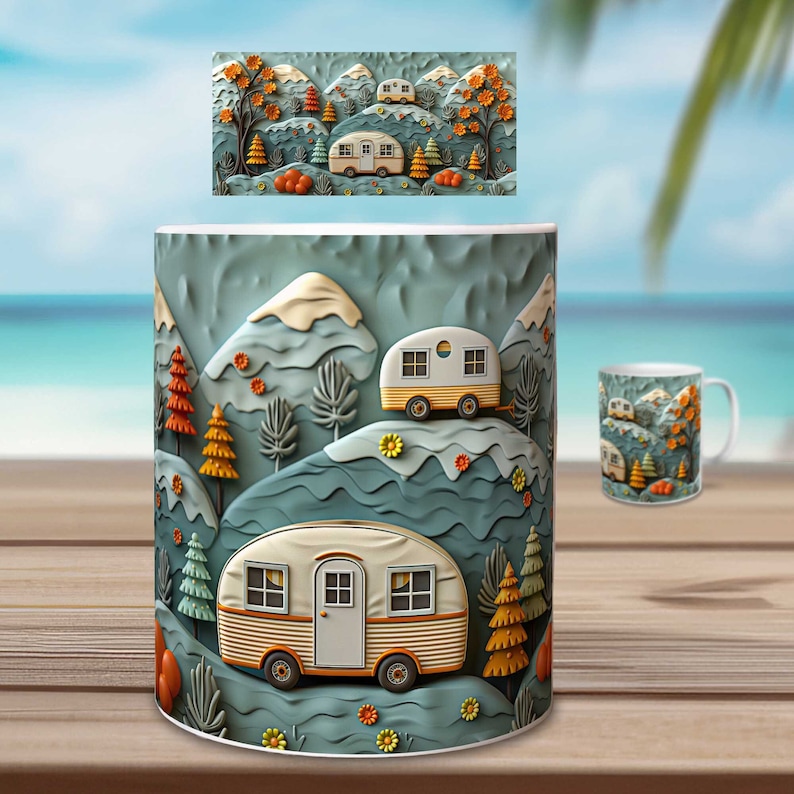 3D Caravan Mug Sublimation Design – Puffy Summer Theme – PNG Download ...