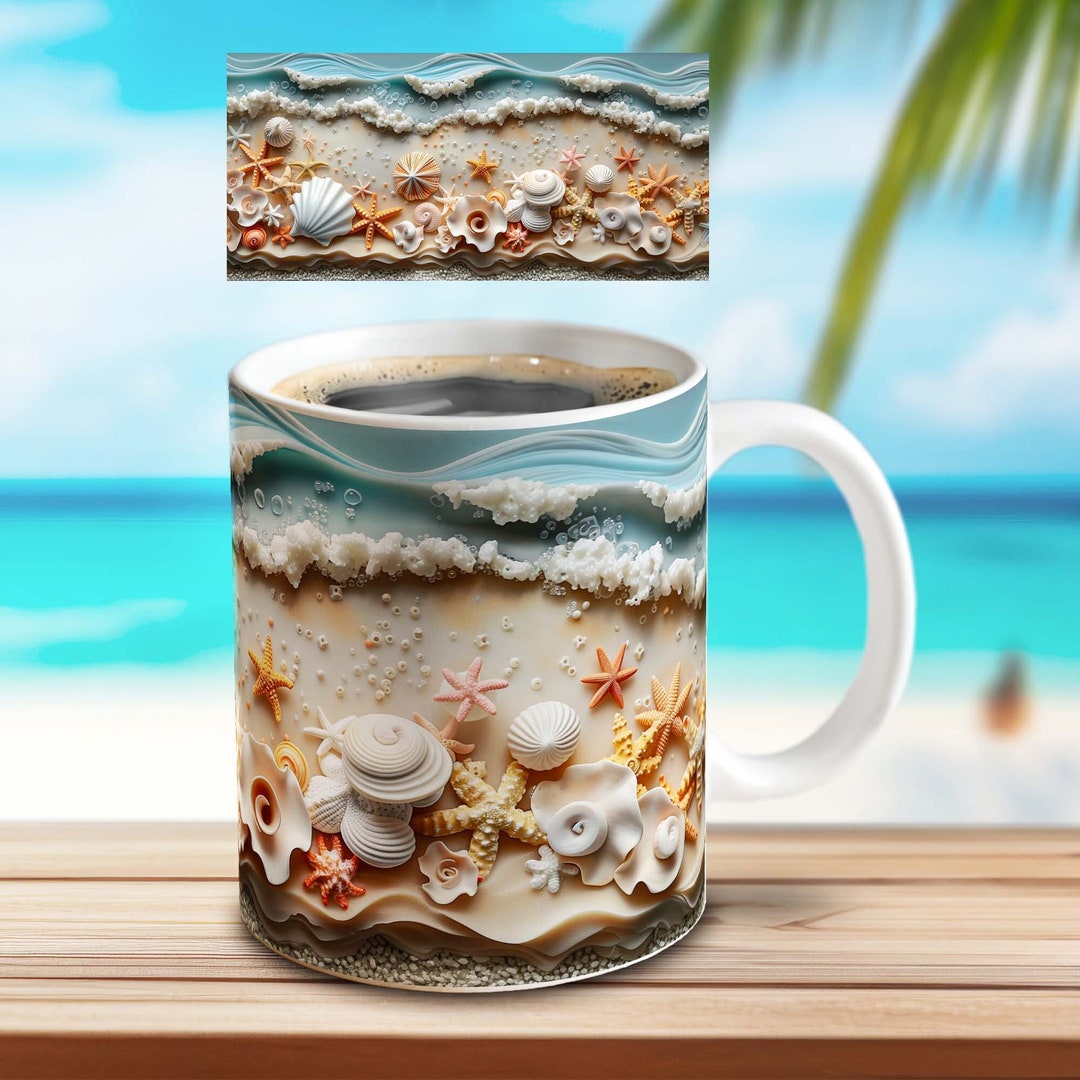 Strand 3D Tassen Sublimation Design Druckvorlage Maritime Kaffeebecher PNG Download Datei 11 OZ ...