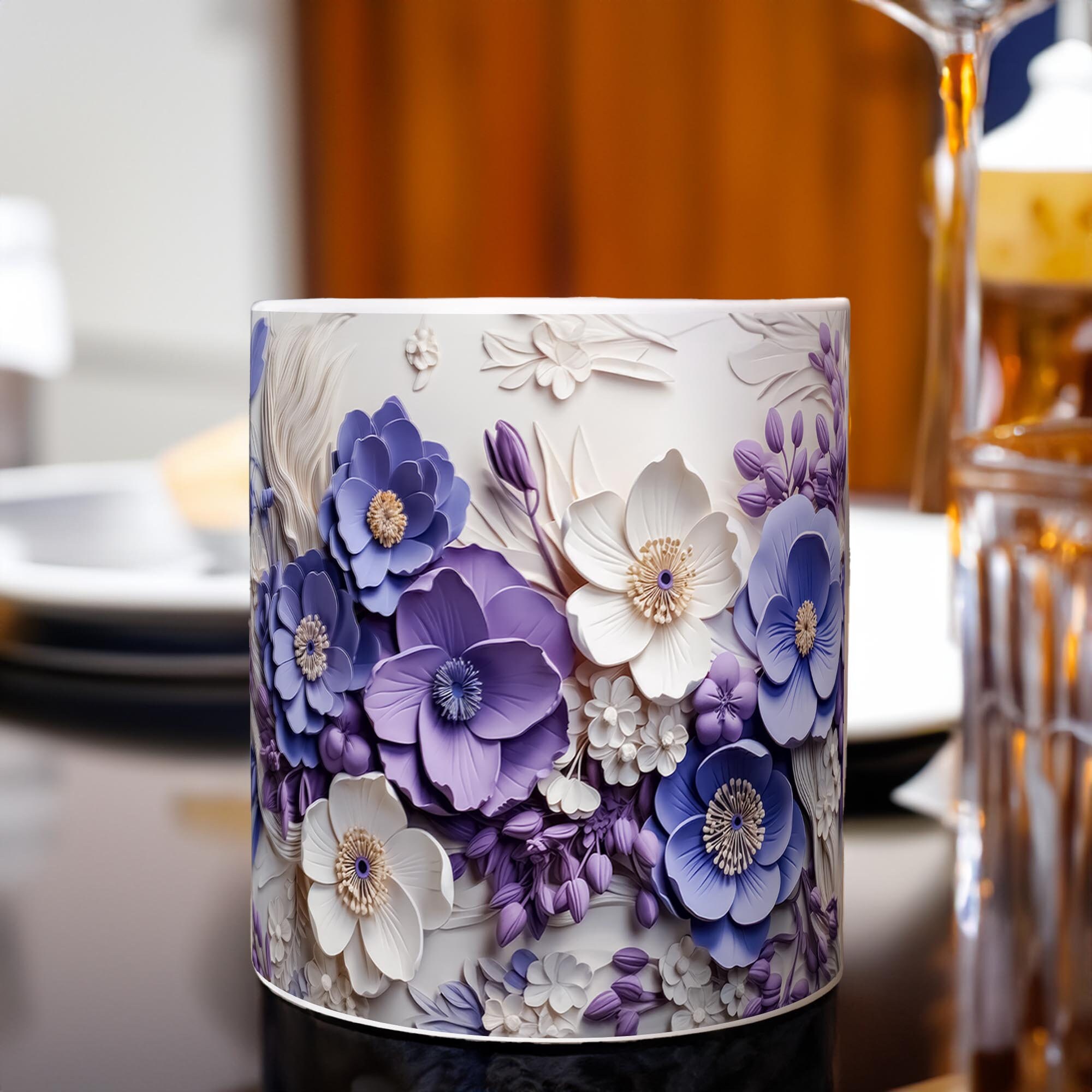 3D Floral Mug Wrap – Ceramic Style PNG Template | 11 OZ & 15 OZ Coffee ...