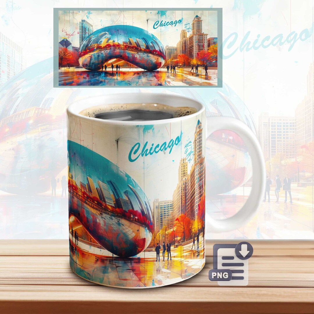 Chicago Mug Sublimation Template – Cities Print Template | PNG Download ...