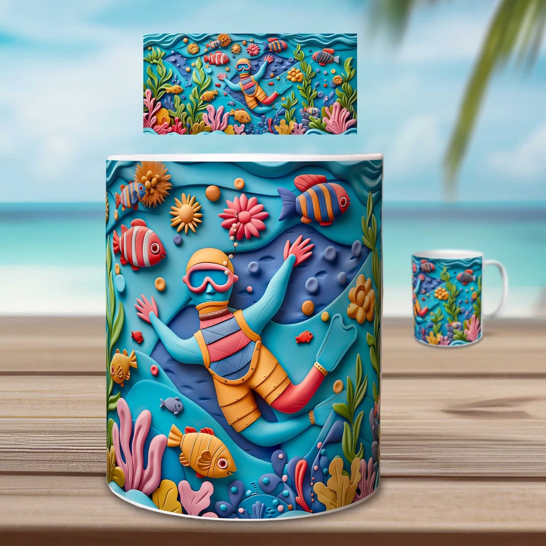 3D Mug Sublimation Design Print Template – Diving | Nautical Coffee Mug ...