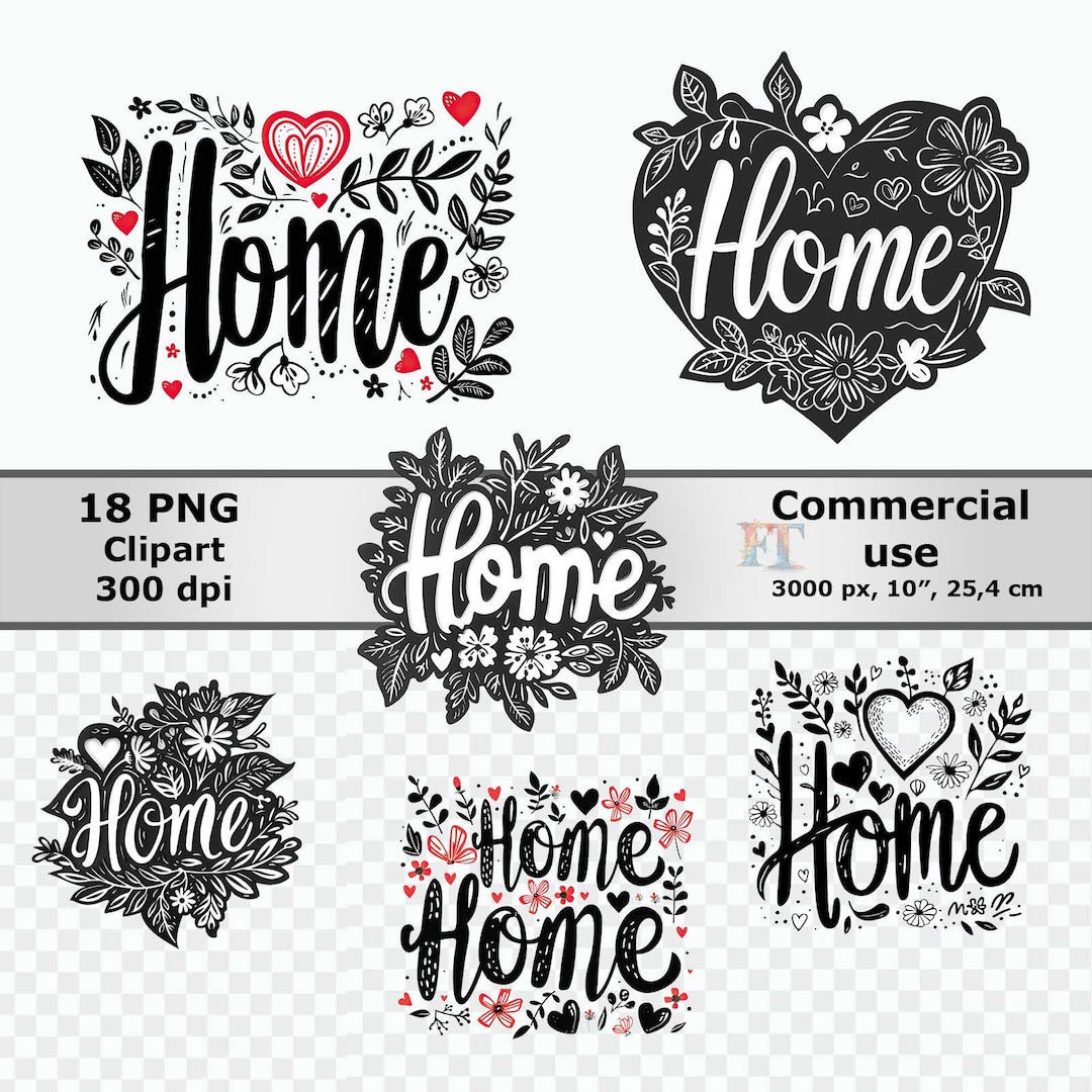 18 Home Word Art Clipart PNG – Hearts and Flowers – Papercut Style ...