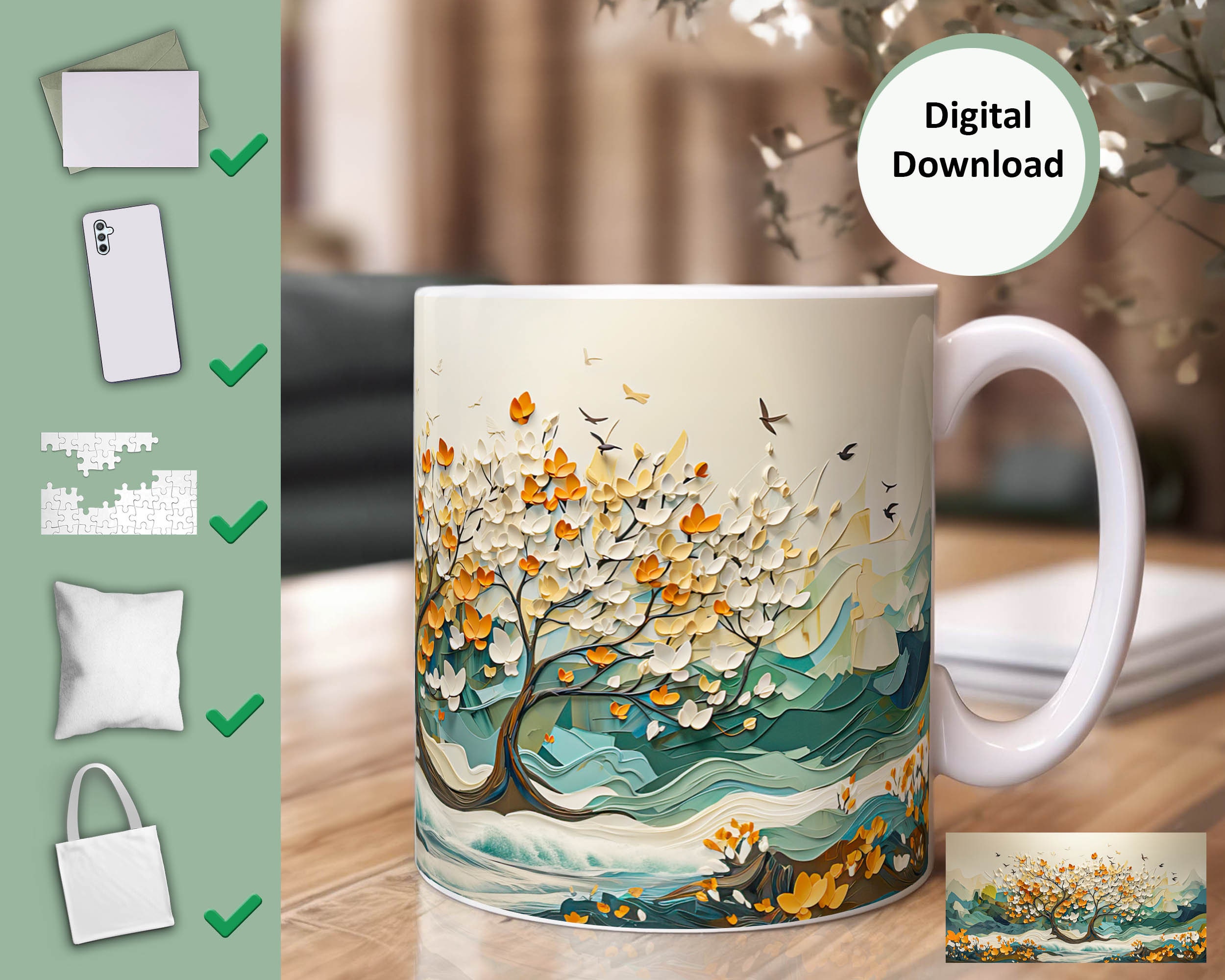 Baum des Lebens 3D Tassen Design Japandi Stil l Sublimation - Etsy.de