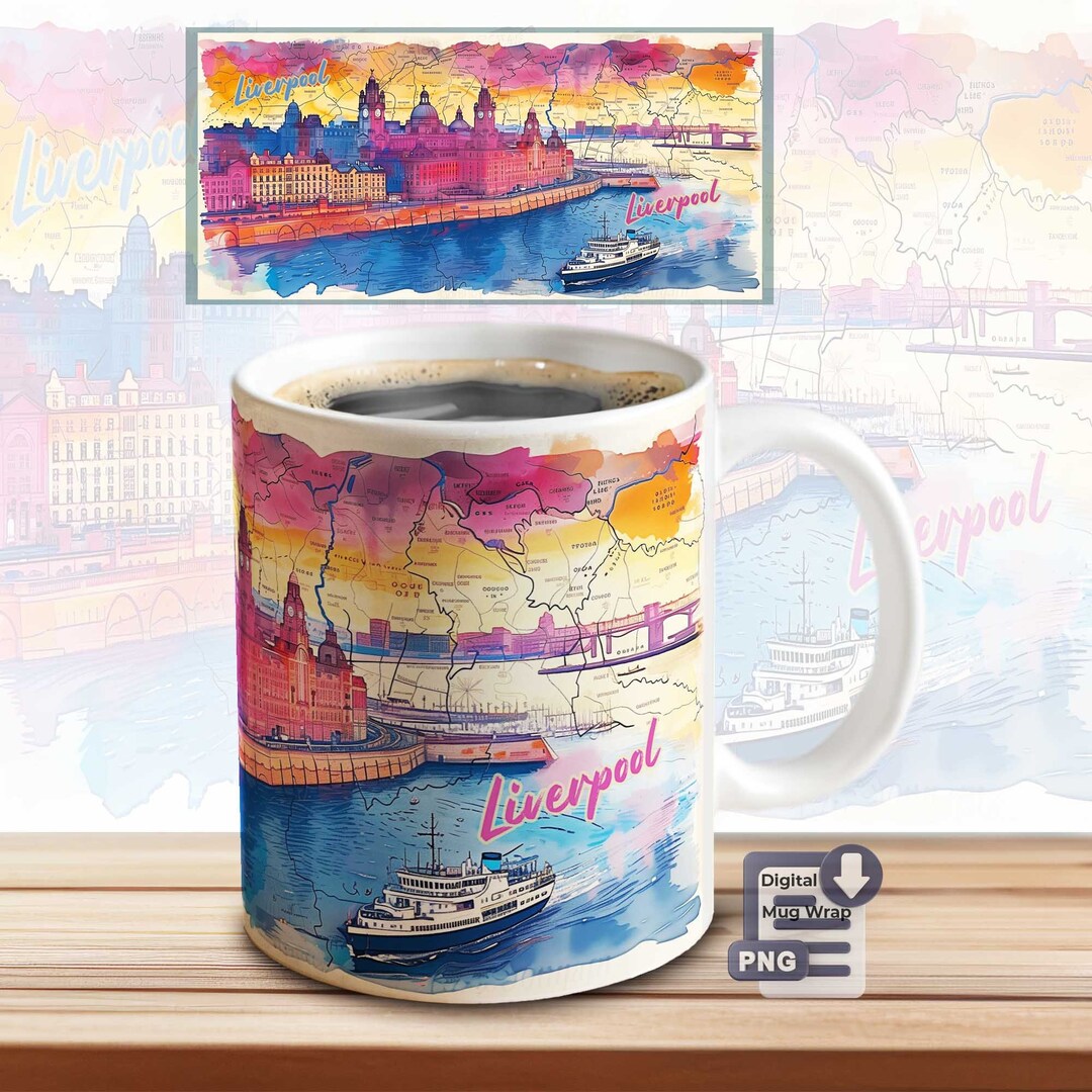 Liverpool Mugs Sublimation Template Colorful City Mugs PNG Download ...
