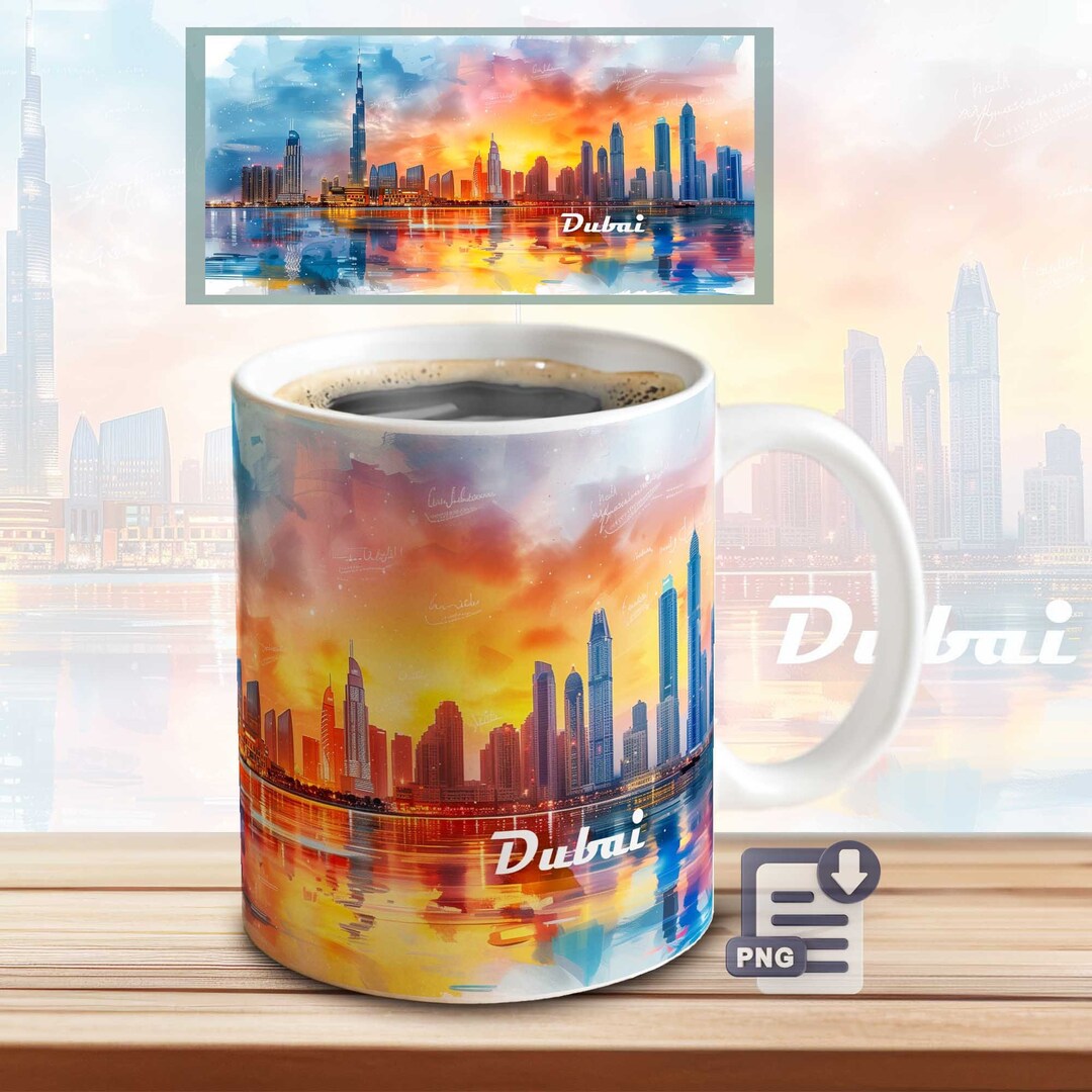 Dubai Skyline Mug Sublimation Template Cities Print Template PNG ...