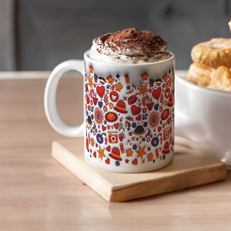 3D Sublimation Design für Tassen Aufgeblasenes Retro Motiv Puffy Design ...