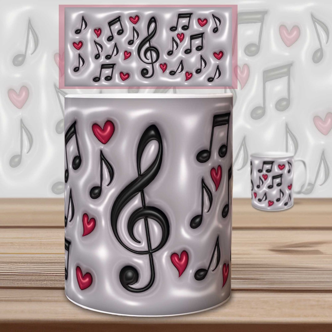 3D Music Mug Design, Puffed Mug Design, Mug Sublimation Template, 3D ...