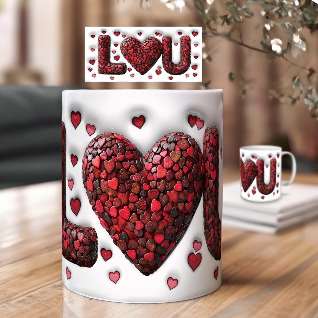 3D Sublimation Printing Template for Coffee Mugs With 3D Heart Design ...