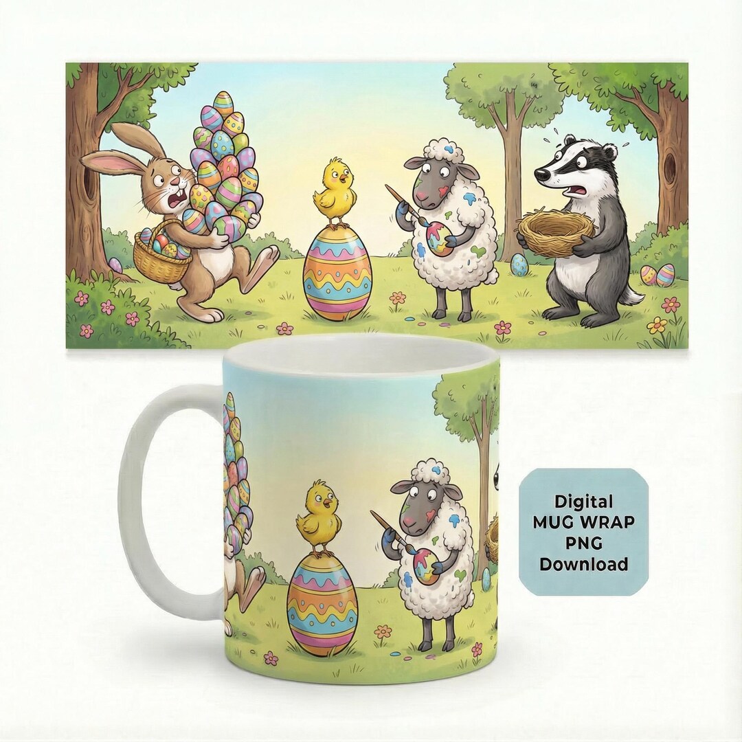 Easter Mug Sublimation Design With Bunny, Sheep and Badger – PNG Mug ...