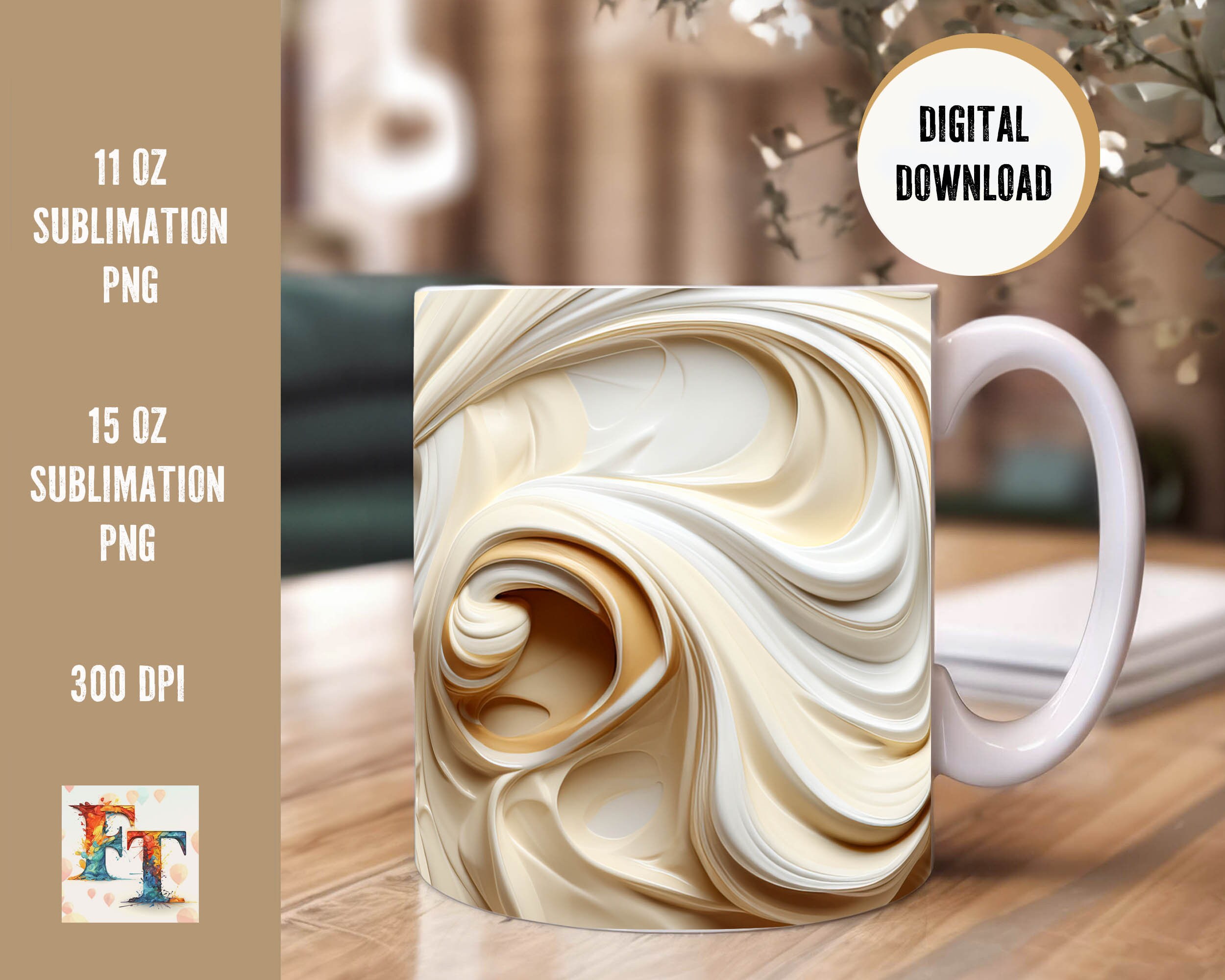 3D Sublimation Mug Design PNG Print Template as a Download File Crema ...